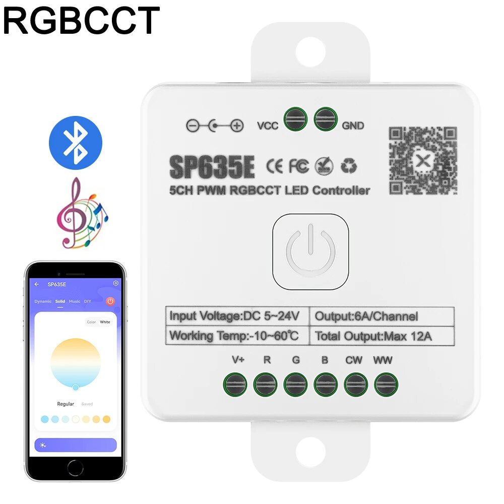 RGBCCT Bluetooth контроллер для светодиодной ленты 6 Pin
