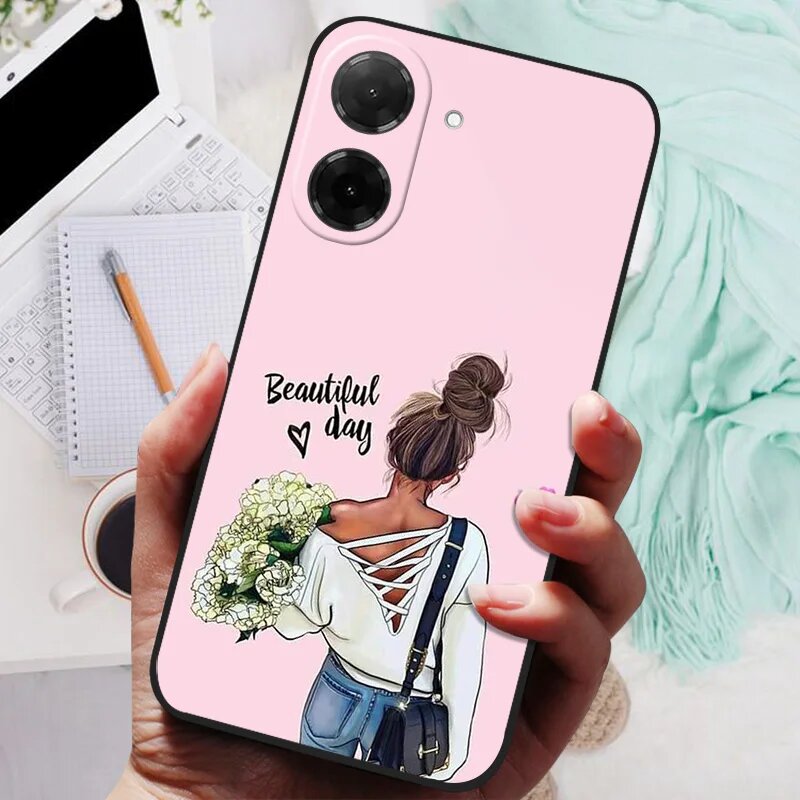 Розовый чехол для Xiaomi Redmi A5 с девушкой