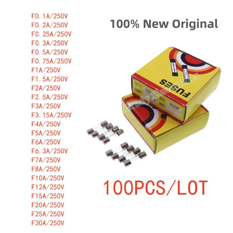 Стеклянные предохранители 5x20 мм, 0.5-30A, F0.3A 250V