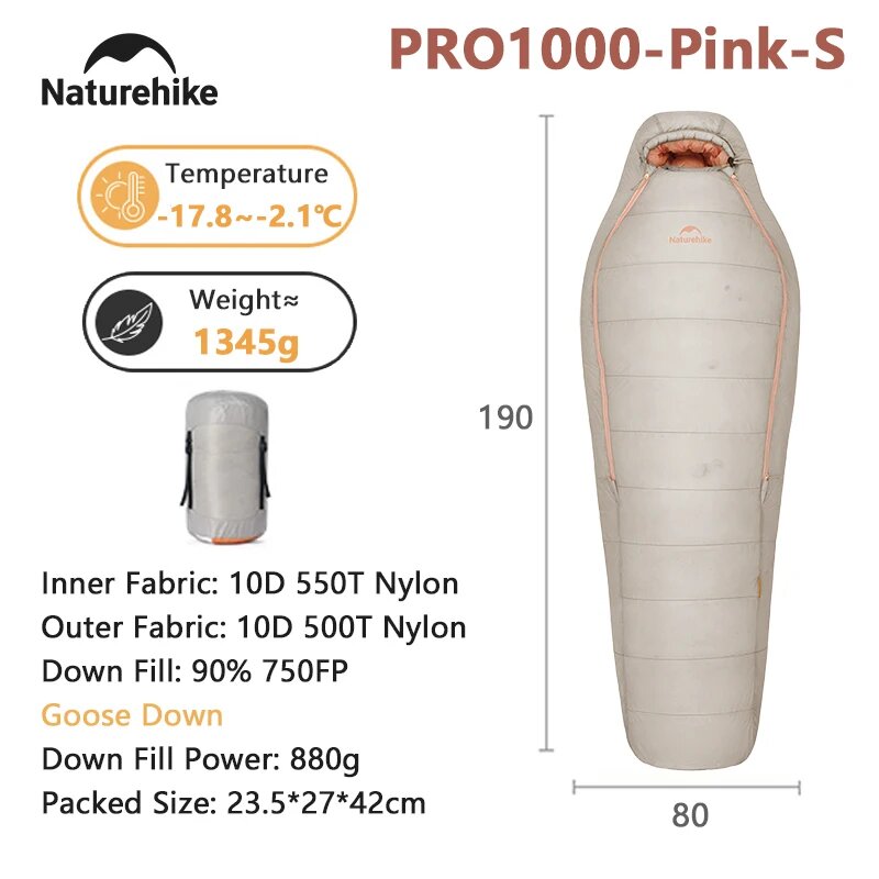 Naturehike PRO1000-S Розовый спальный мешок