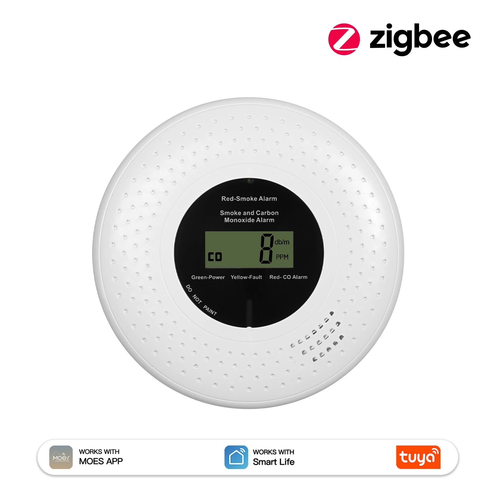 Датчик дыма и угарного газа MOES Tuya Zigbee 85 дБ