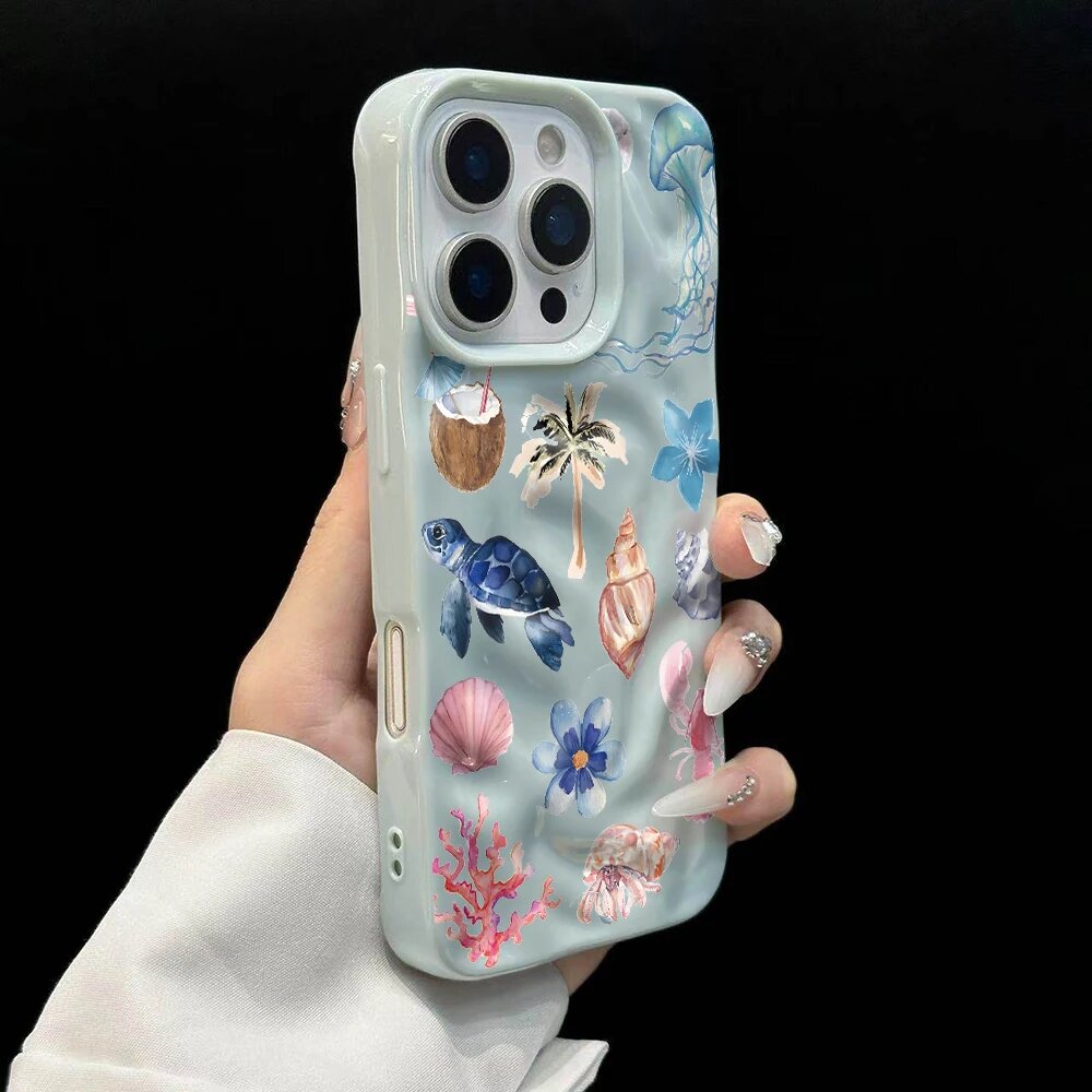 Чехол для телефона с коллажем морских ракушек для iPhone 17, 16, 15, 14, 13, 12, 11 Pro Max, 14 Plus, 17 Air, мягкий силиконовый чехол с эффектом волны и морщинок