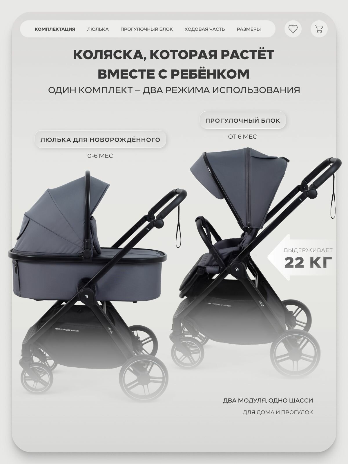 Коляска 2-в-1 Rant Basic WAVE RA162 Graphite — фото 1