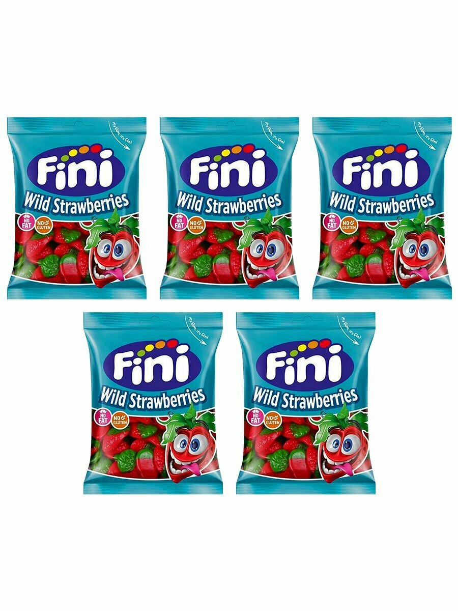 Мармелад Fini Wild Strawberries Дикая Клубника, 5 шт*90 гр. Натуральные сладости без глютена / Испания