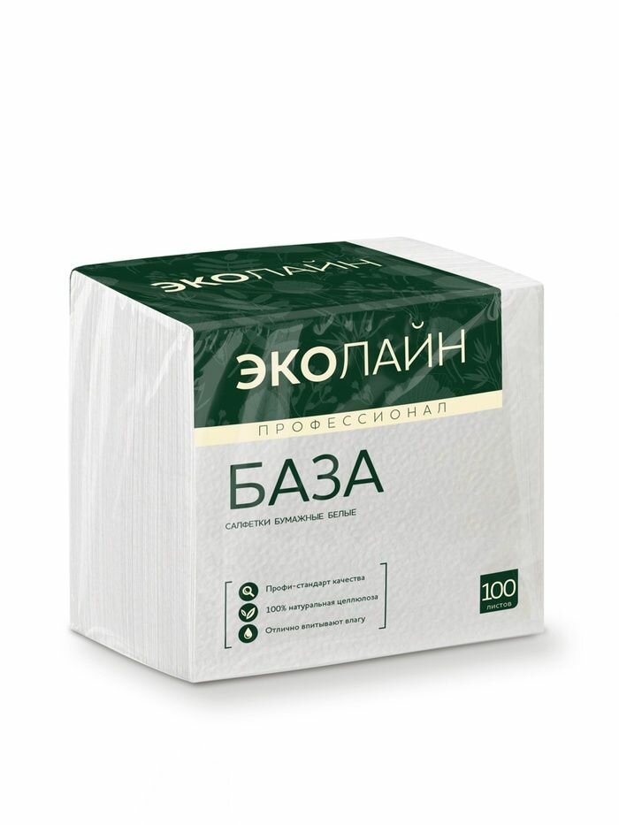 Салфетка однослойная в прозрачной уп, Эколайн белая, 100 л, 24 24