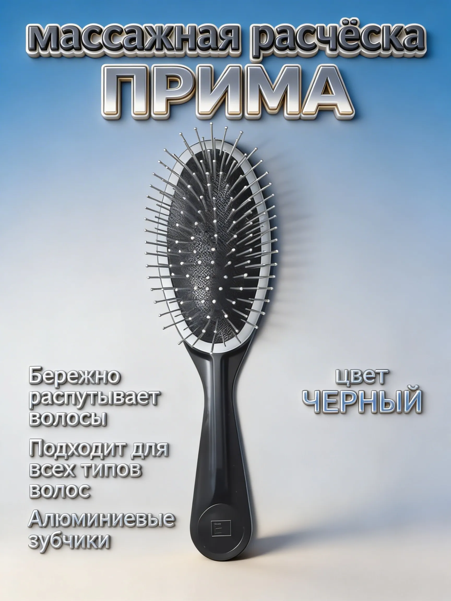 Расческа УкупрПласт "Прима", для нарощенных и вьющихся волос, массажная, черная