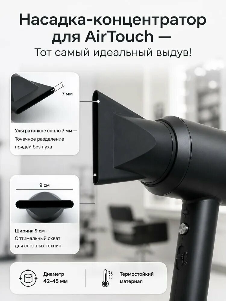 Насадка-концентратор для фена и воздуходувки, профессиональная насадка для AirTouch и окрашивания-4.5см, узкий поток.