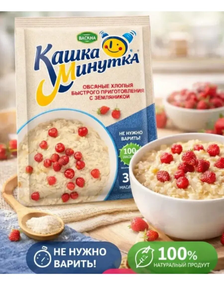 Каша 3 пакетика по 37 гр. с земляникой овсяные минутка