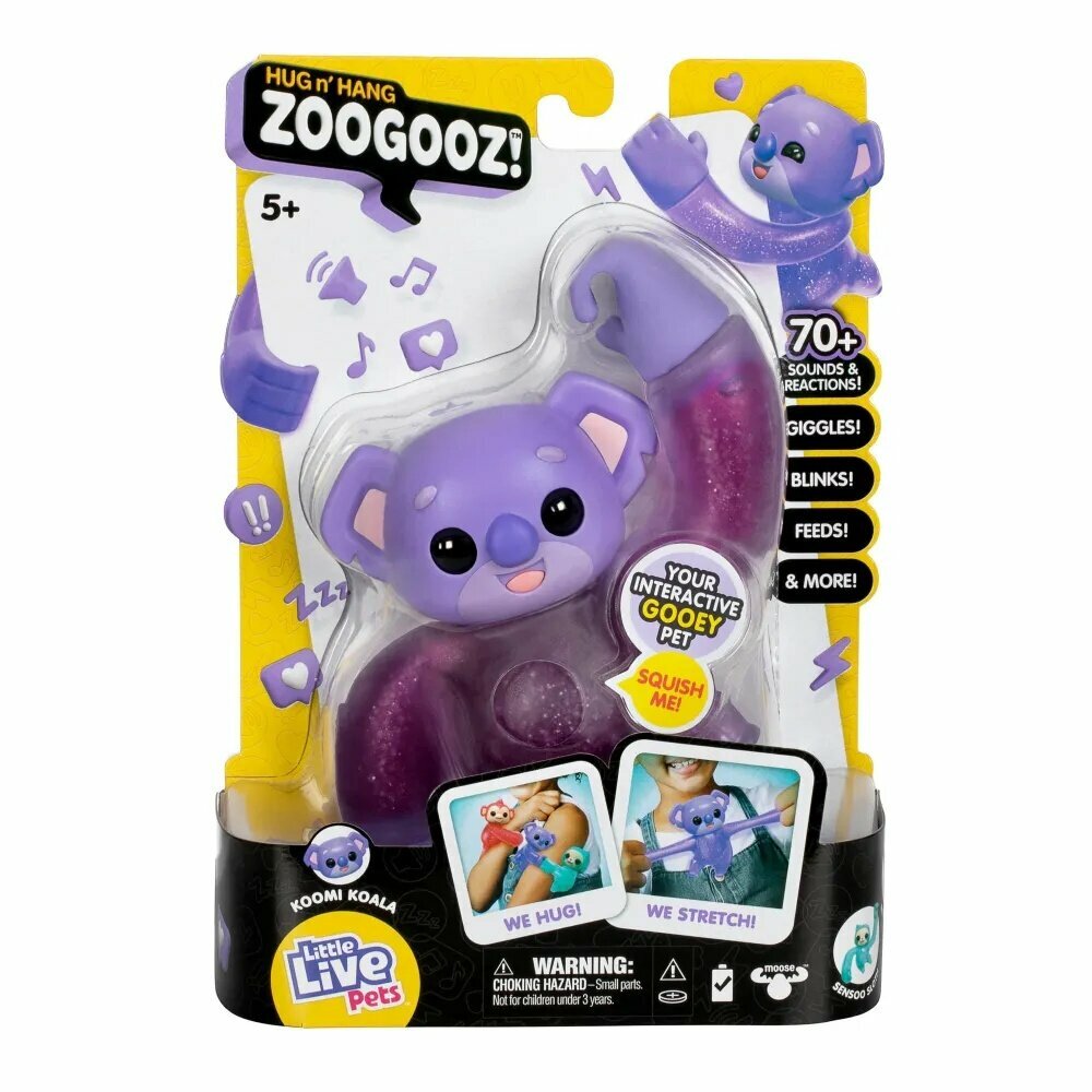 Little Live Pets Hug n' Hang Zoogooz Интерактивная электронная мягкая и эластичная игрушка "домашняя обезьянка/ленивец/коала" с более чем 70 звуками