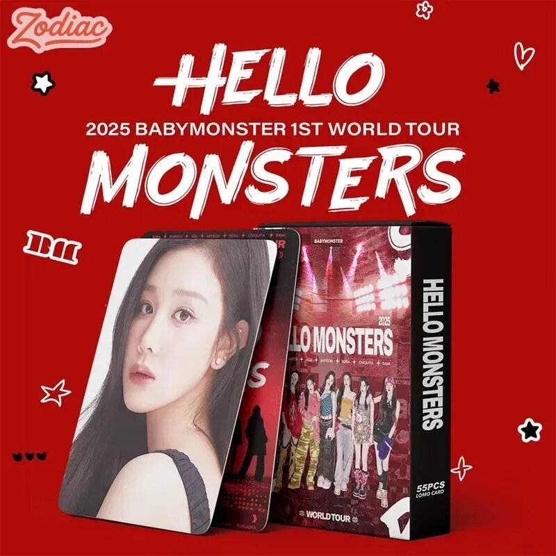 55 шт. BABYMONSTER LOMO Card 2025 1-й мировой тур Hello Monsters Альбом Плакат для фанатов K-POP Фото мини-поздравительная открытка