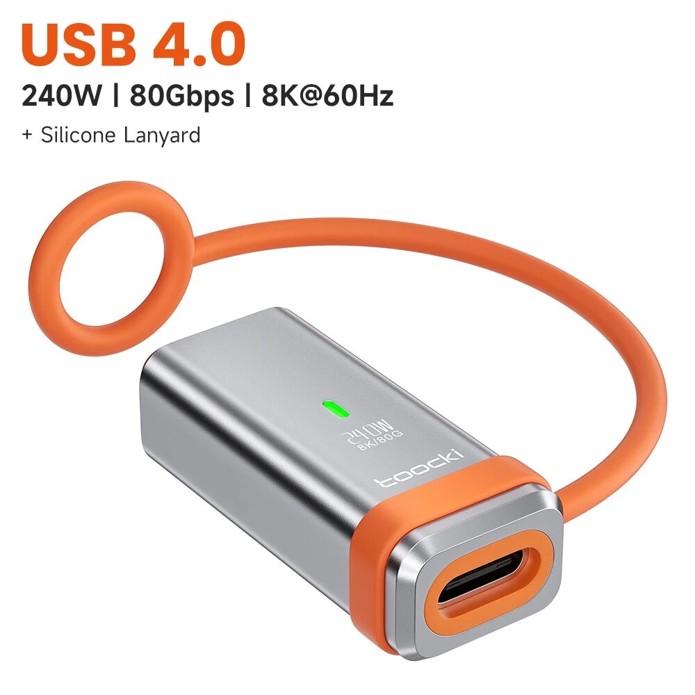 Адаптер Toocki USB4.0 240W для быстрой зарядки и передачи данных OTG, 80 Гбит/с, F to F Straight