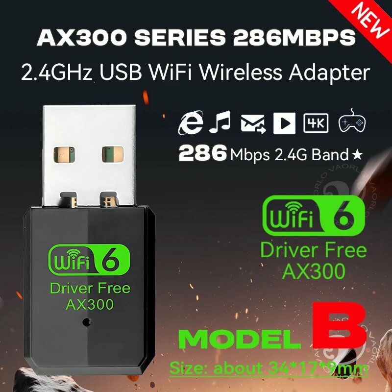 Беспроводной USB-адаптер Wi-Fi 6 802.11AX AX300, сетевая карта 2.4G Wi-Fi, мини-донгл-приемник для ПК/ноутбука, Win7/10/11, б.