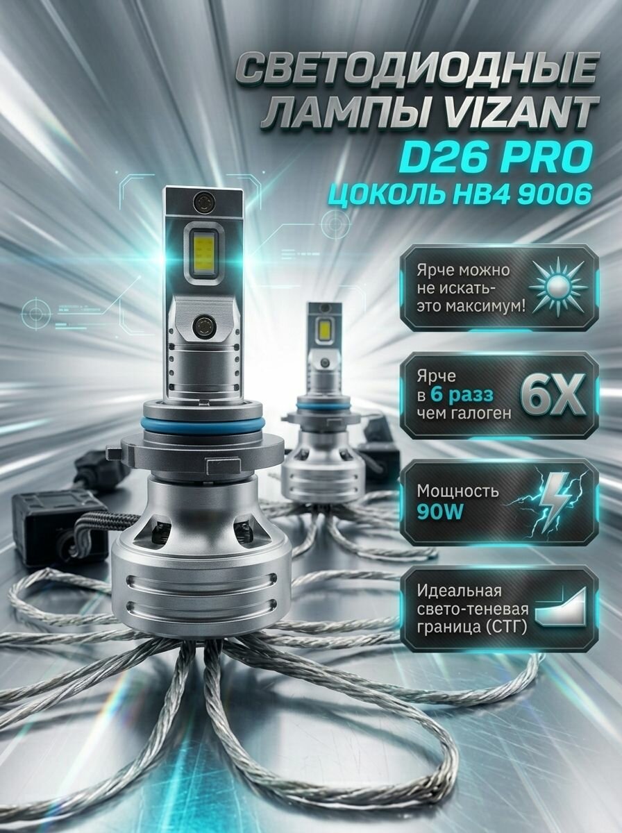 Светодиодные лампы Vizant D26 PRO цоколь HB4 9006 с чипом csp 3570 9000lm 5000k