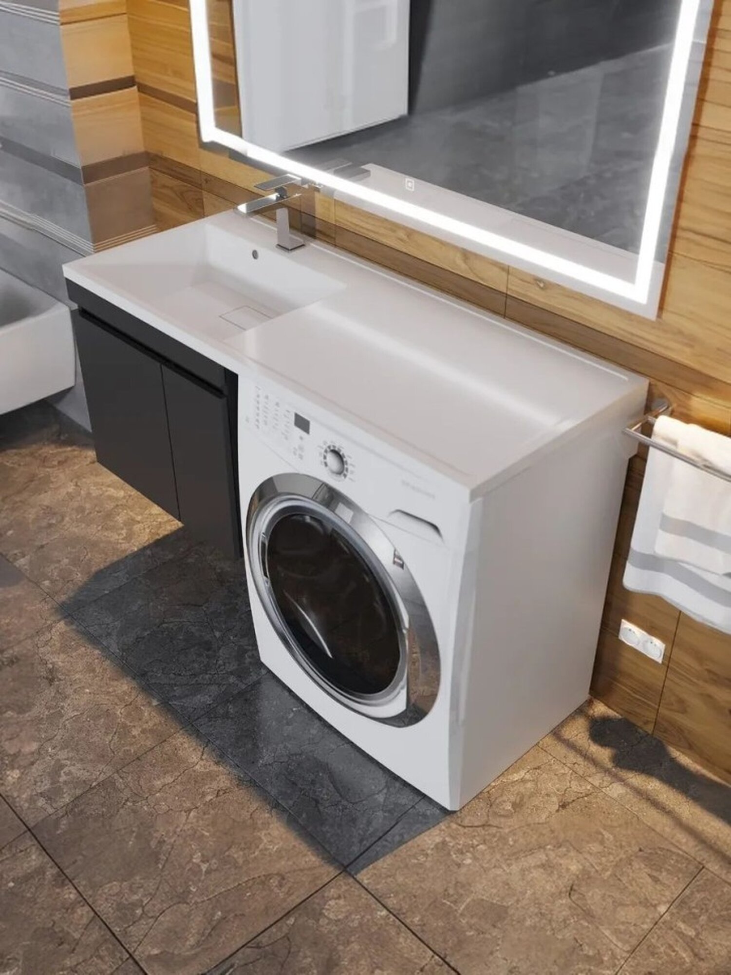 Раковина над стиральной машиной Uperwood Magenta 110х50х17,8 см, левая, крыло справа