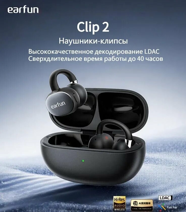 EarFun Наушники беспроводные с микрофоном EarFun Clip 2, Bluetooth, USB Type-C, черный