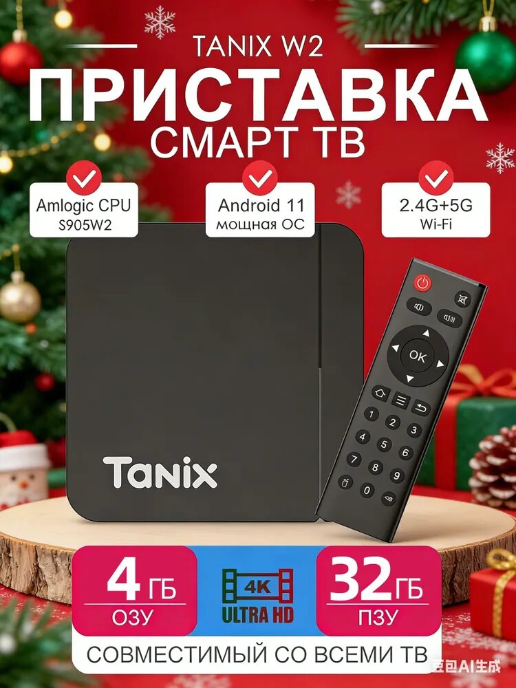 Сетевая приставка Медиаплеер Tanix W2 4/32GB TV Box, CD-проигрыватель