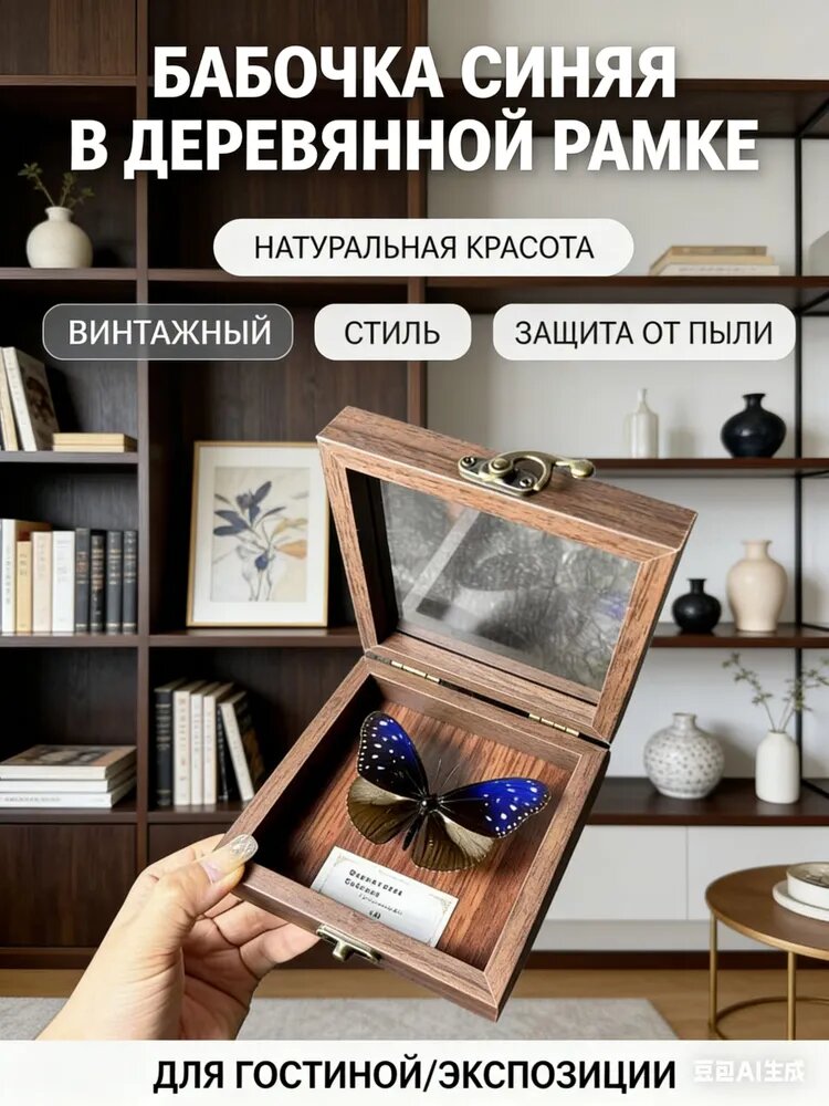 Бабочка в рамке под стеклом 3D, энтомологическая коллекция 1 шт, интерьерный декор для дома, офиса и кабинета