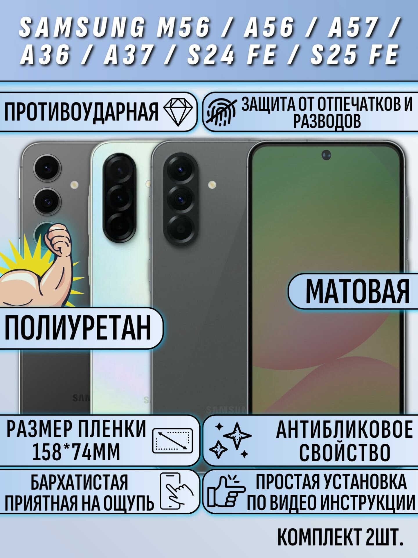 Гидрогелевая пленка Samsung для A56 / A36 / 24 Fe / M56 / самсунг а56 / A36 / 24 Fe / М56 2шт матовая