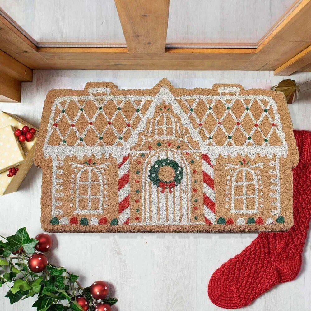 Коврик для дома 50x80 см с дизайном пряничного домика из искусственной байки