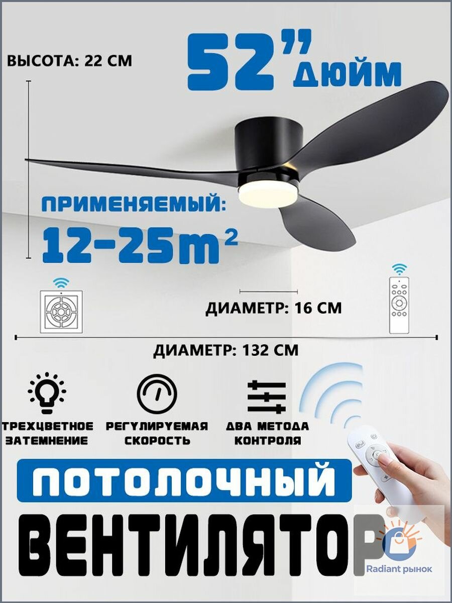 Большой палец Потолочный вентилятор ZYY615, черно-серый