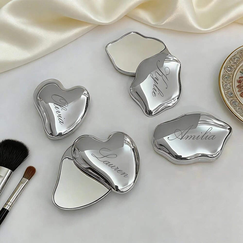 Персонализированное зеркало в форме сердца и облака, золотое/серебряное Silver Cloud, Font 3