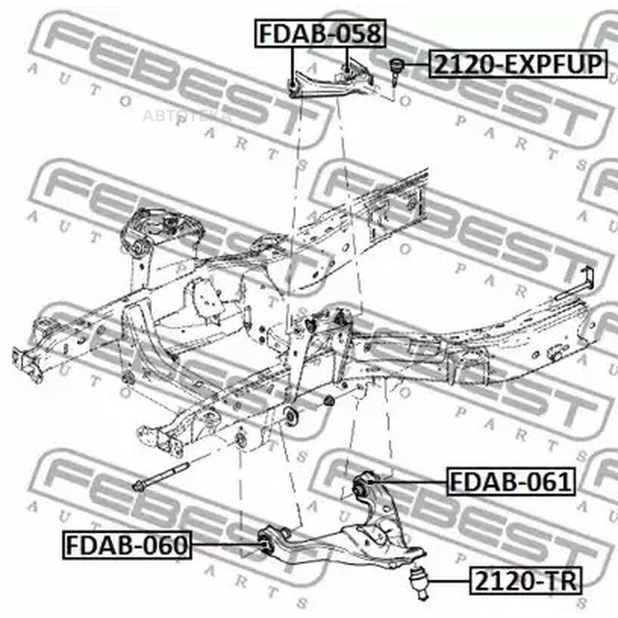 Сайлентблок рычага FORD EXPLORER 2002-2011 задн. перед. FEBEST FDAB061