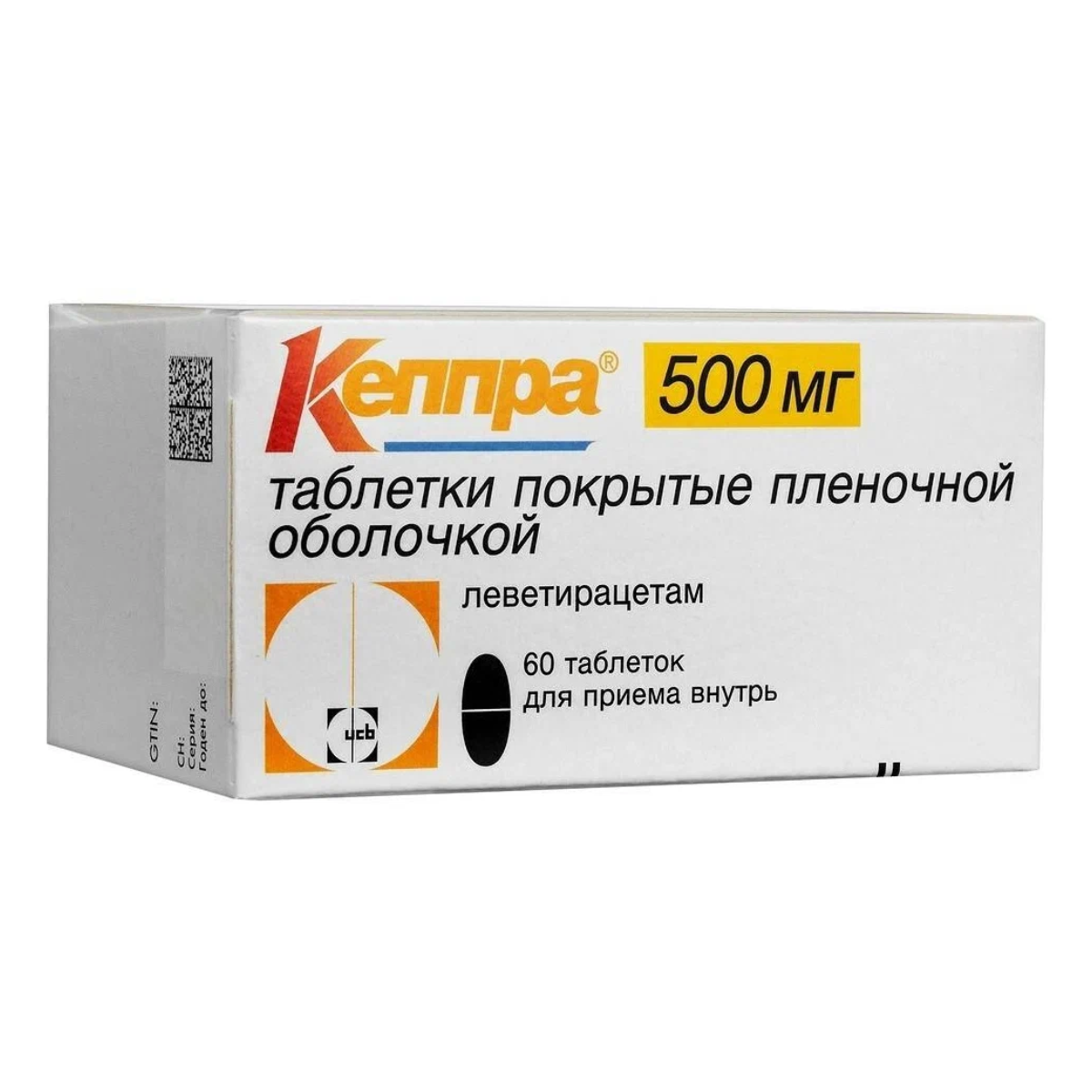 Кеппра, таблетки покрыт. плен. об. 500 мг, 60 шт.