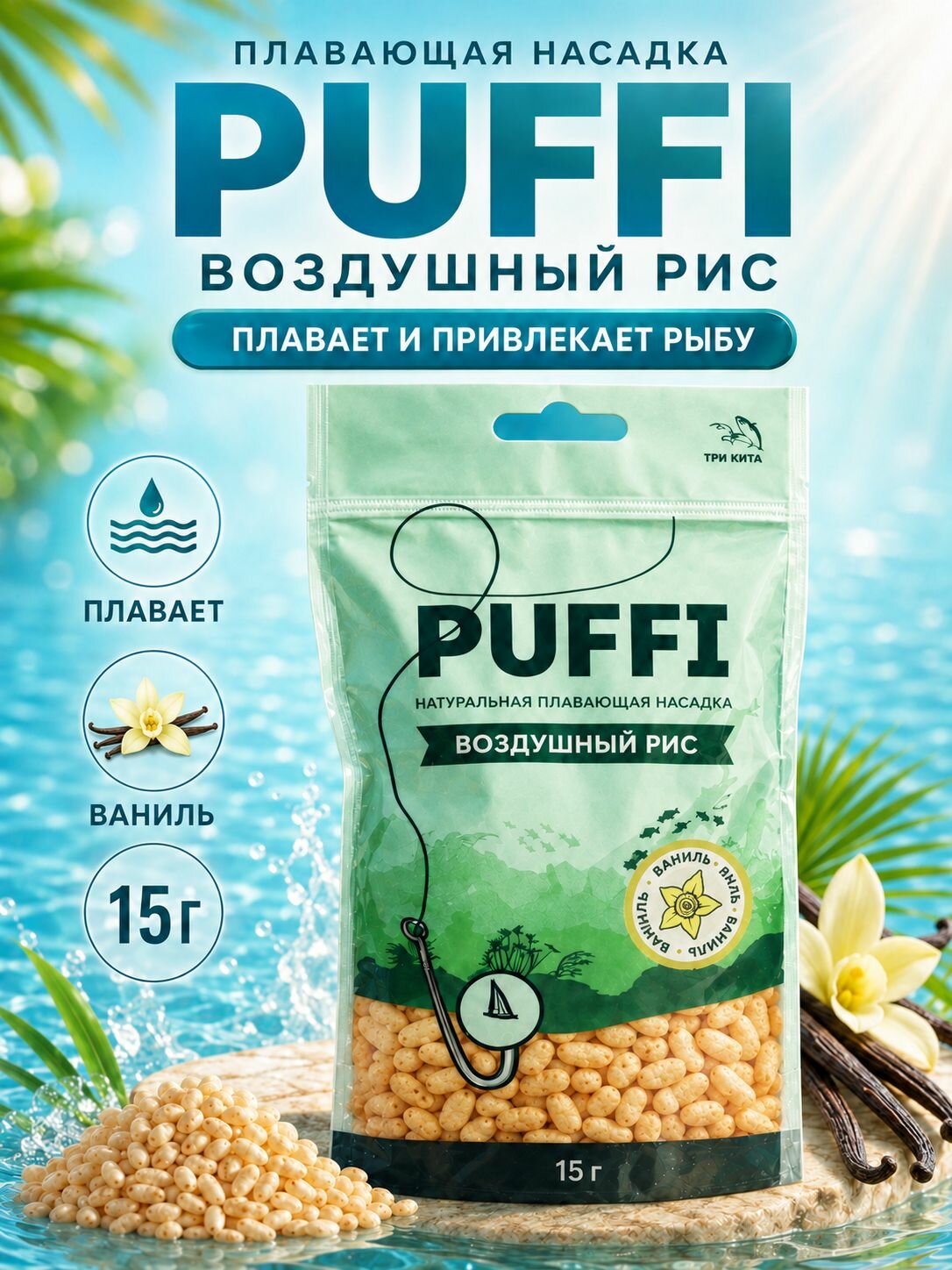 PUFFI паффи воздушный рис Ваниль15 г, плавающая наживка на крючок для карася, карпа, леща