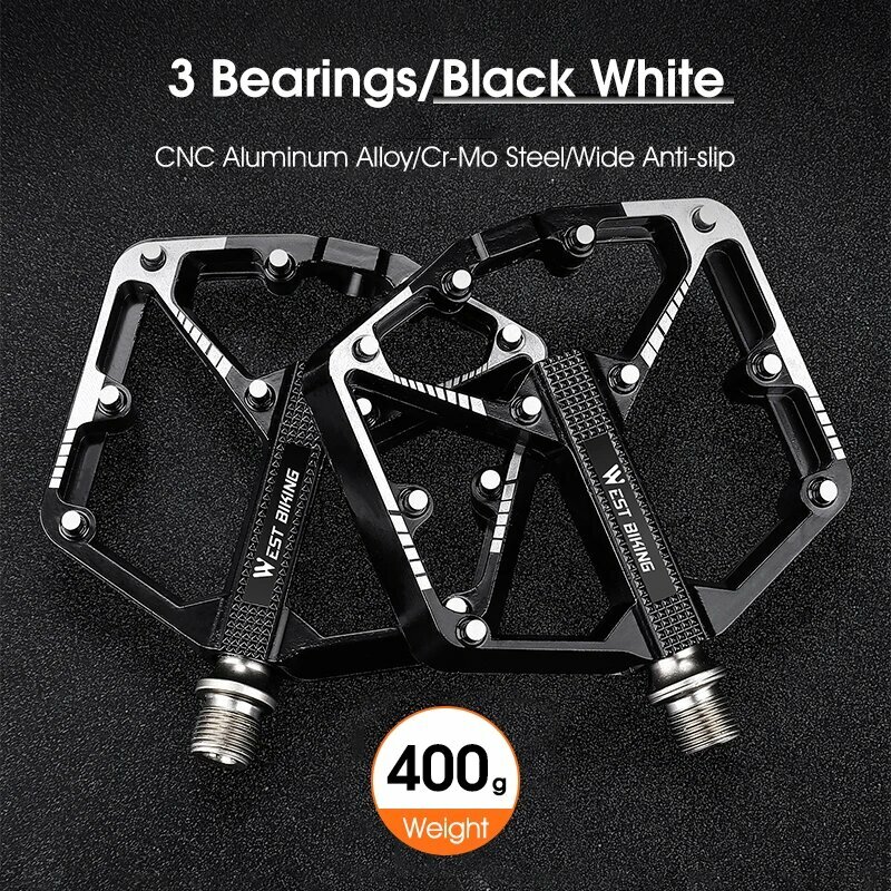 Педали West Biking MTB 3 подшипника алюминиевые Белый, Classic Black White