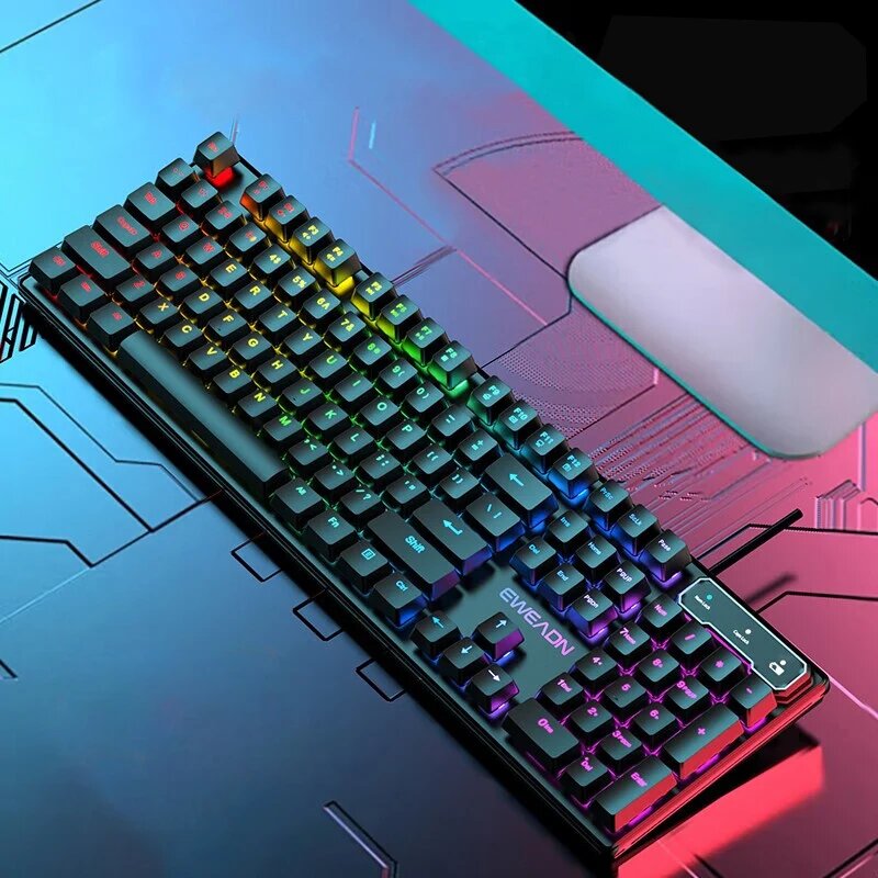 EWEADN Механическая Клавиатура 104 Кнопок Радужная Подсветка black rainbow light