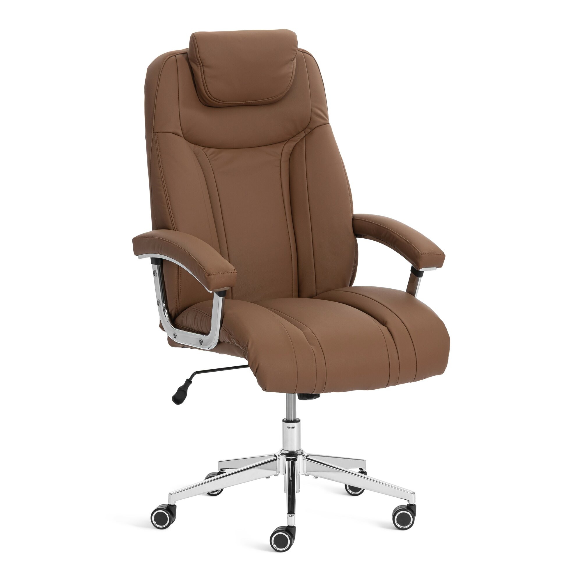 Кресло компьютерное офисное TetChair Траст Люкс, с подлокотниками, ортопедическое, экокожа люкс, коричневый