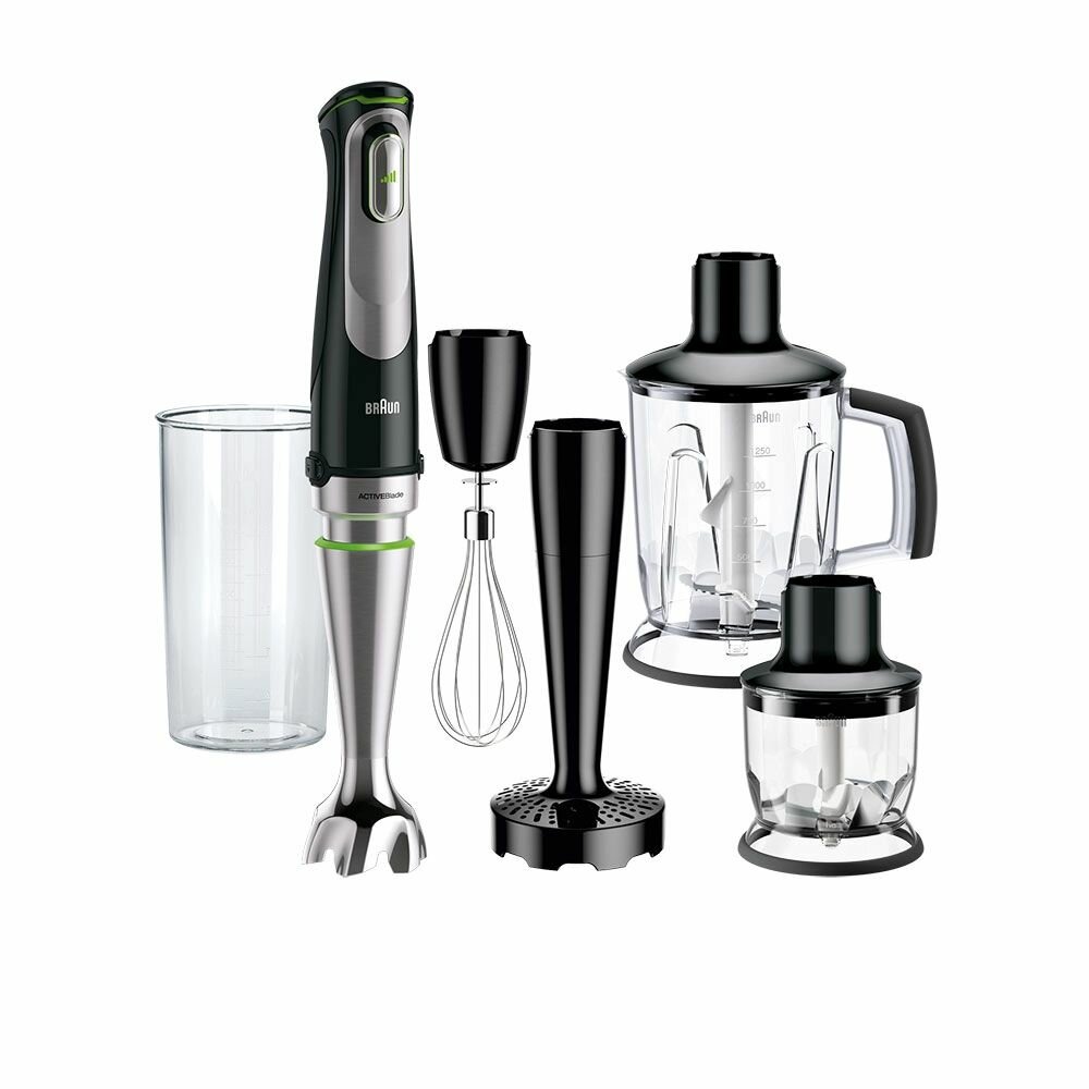 Погружной блендер Braun MQ9147X, 1200 Вт, 10 скоростей, кувшин 1,25 л, измельчитель 0,35 л, EasyClick, чёрный/металлик