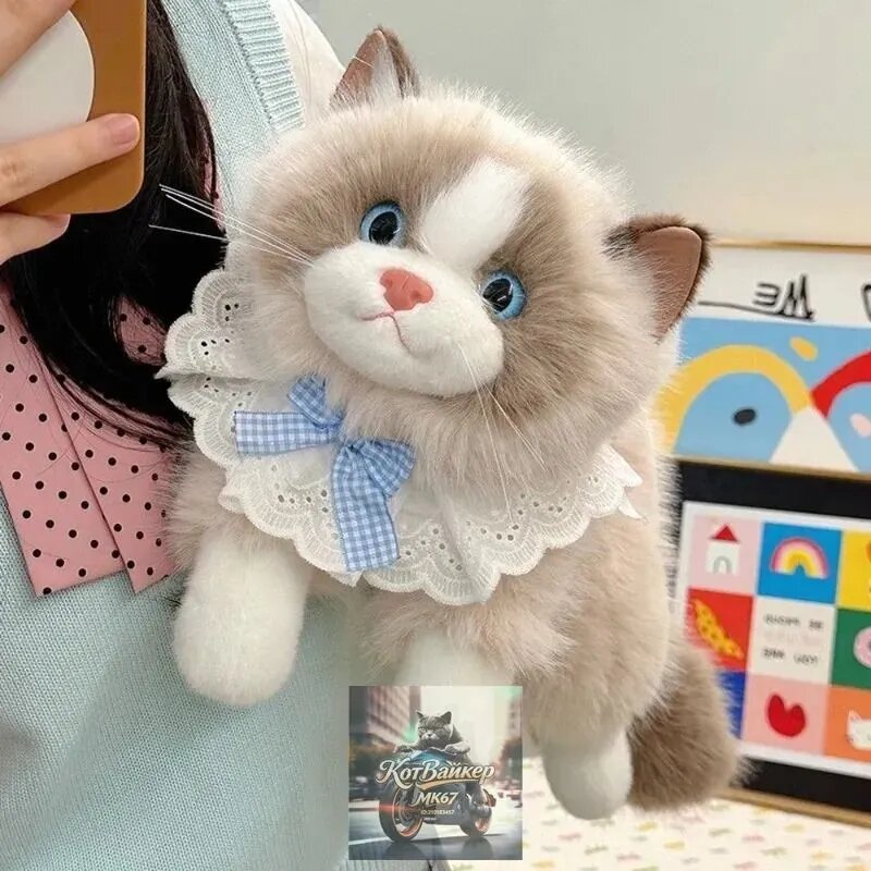 Мягкая игрушка кошка породы Рэгдолл из плюша, коричневая с bib, Китай, артикул 4167233665