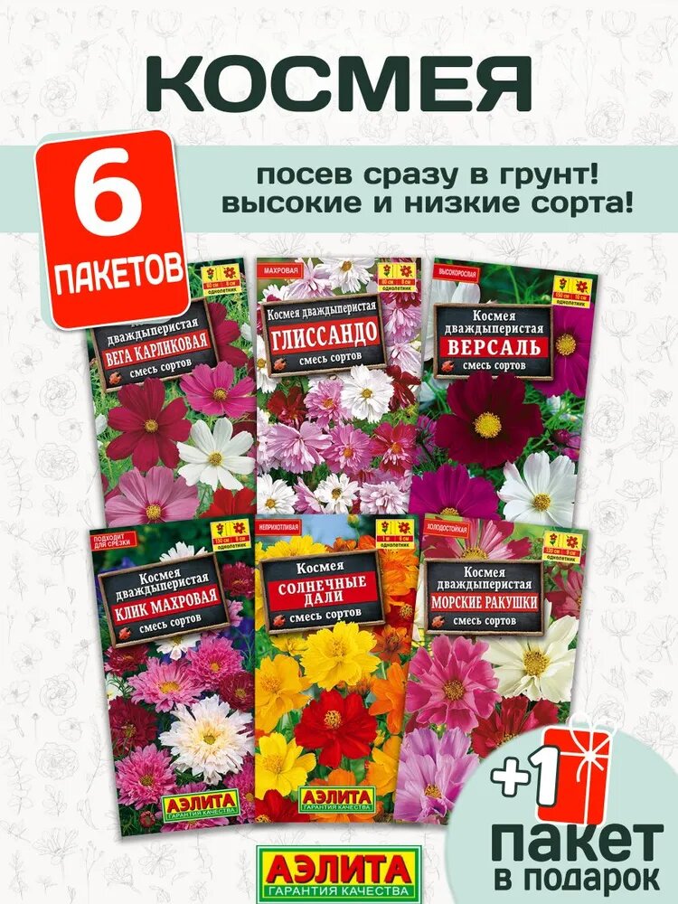 Набор семян цветов Космея 6 сортов