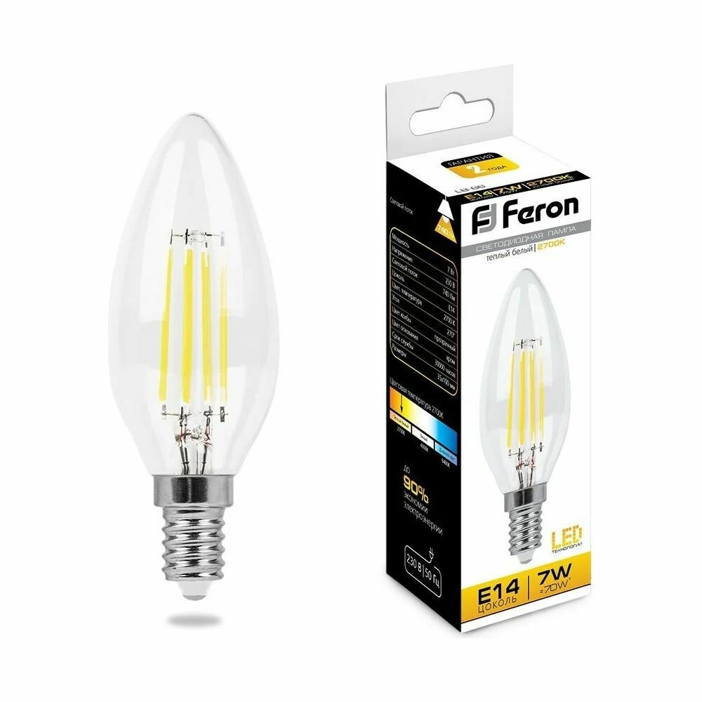 Светодиодная лампа FERON 7W 230V E14 2700K, LB-66 25726