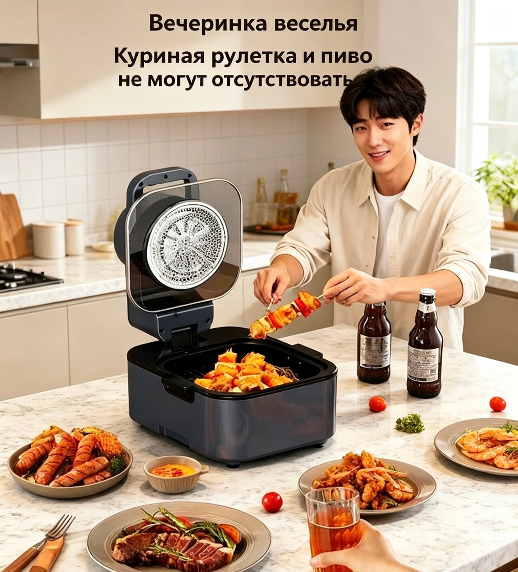 Фритюрница, двухкамерная, ручная регулировка температуры и времени, без масла