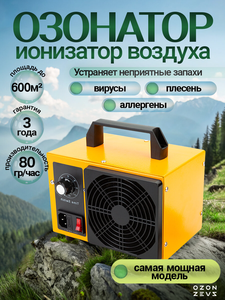 Озонатор ионизатор воздуха бытовой для дезинфекции помещений, домов площадью до 600 м2 80 грамм/час, очиститель воздуха
