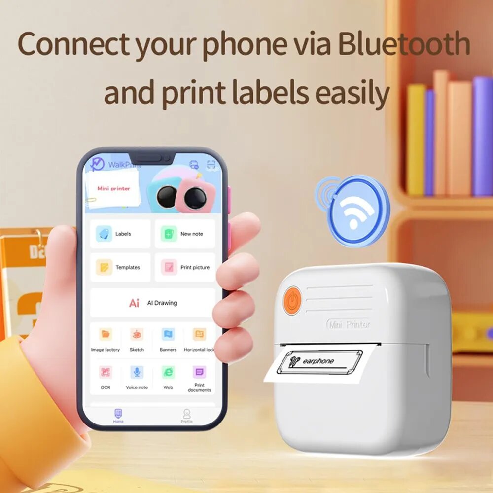 Мини-принтер термо, Белый, Bluetooth, Мини-принтер, 200x200 dpi, 179г — фото 1