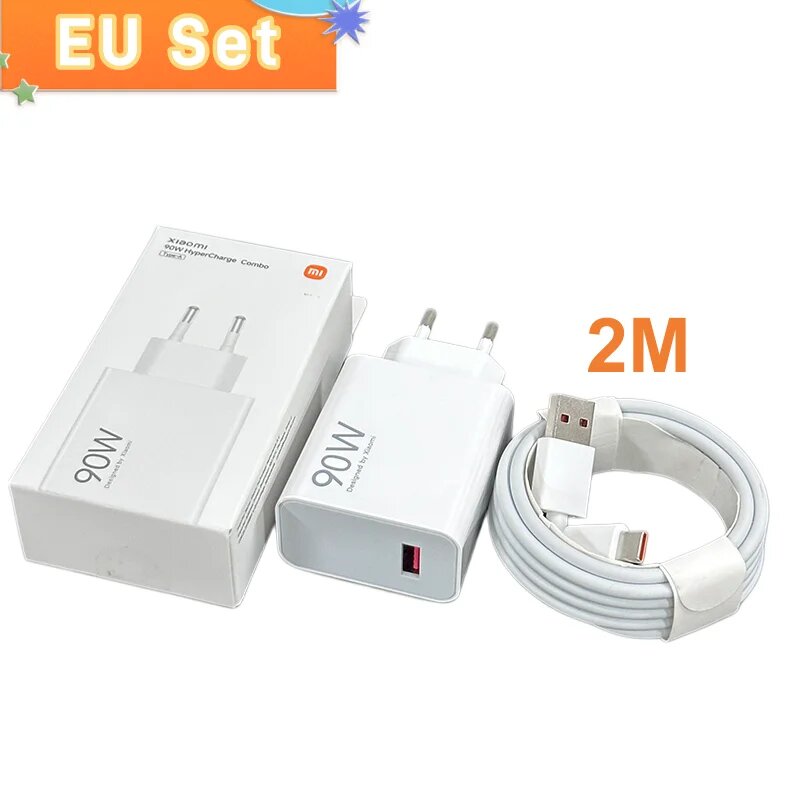 Оригинальное зарядное устройство Xiaomi 90W для быстрой зарядки, USB-адаптер для EU and 2M Cable