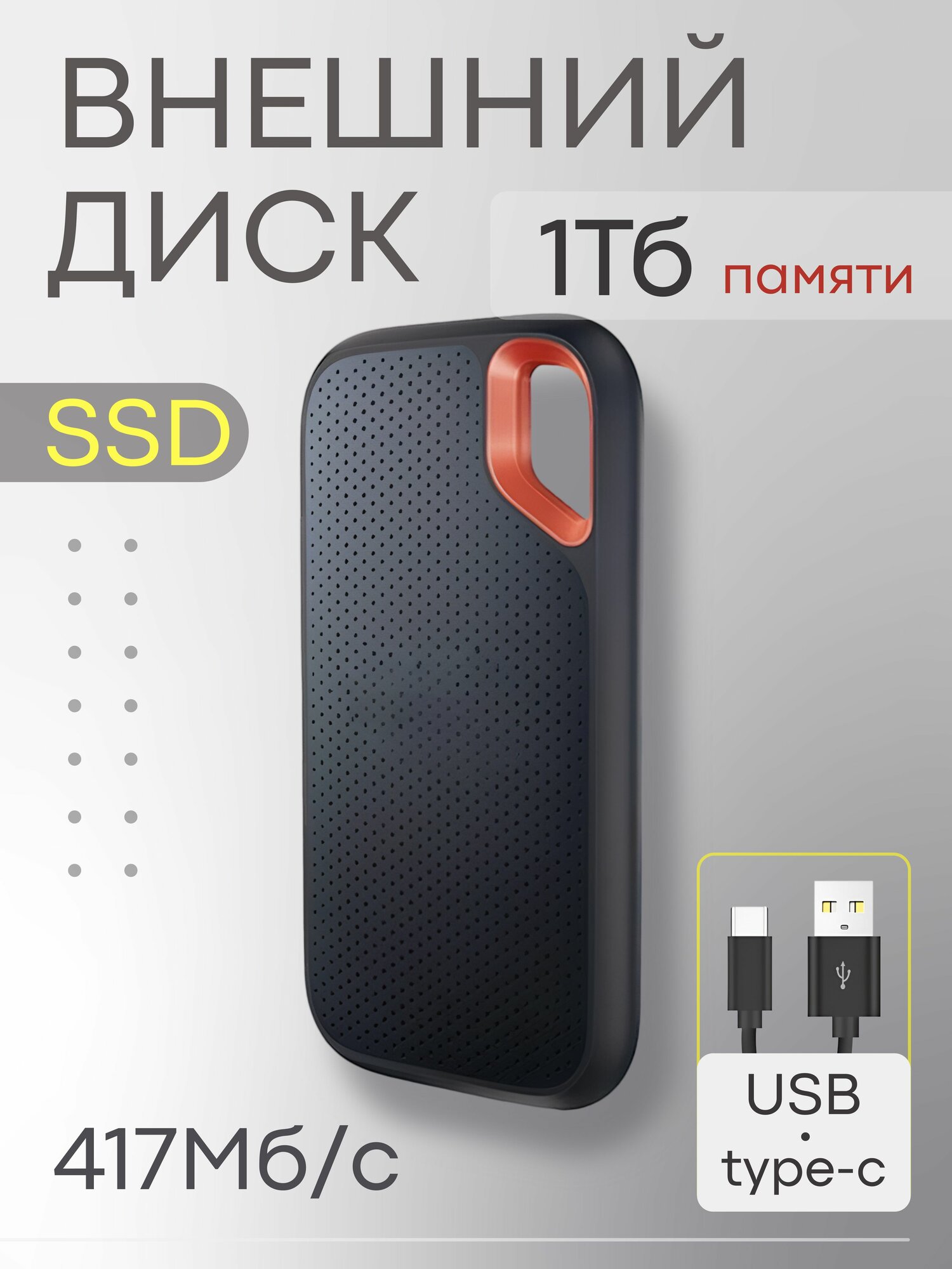 TaxMarket Внешний жесткий диск Внешний жесткий диск 1ТБ Черный, Резина, черный, оранжевый