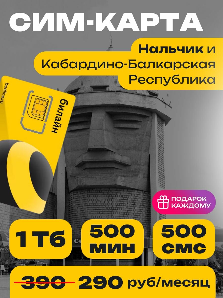 Сим-карта Билайн тариф Эксклюзивный Онлайн Лайт Кабардино-Балкарская Республика 1024 Гб + 500 минут за 290 руб.