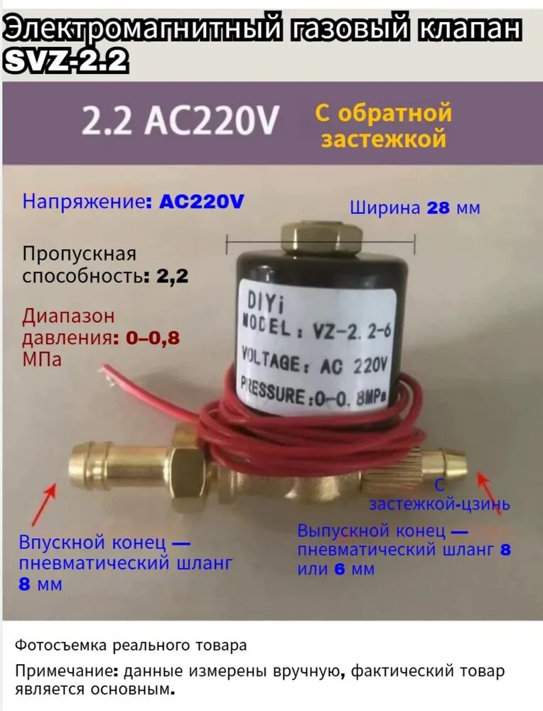 Электромагнитный клапан VZ2.2 для полуавтомата MIG/MAG и аргонодуговой сварки TIG