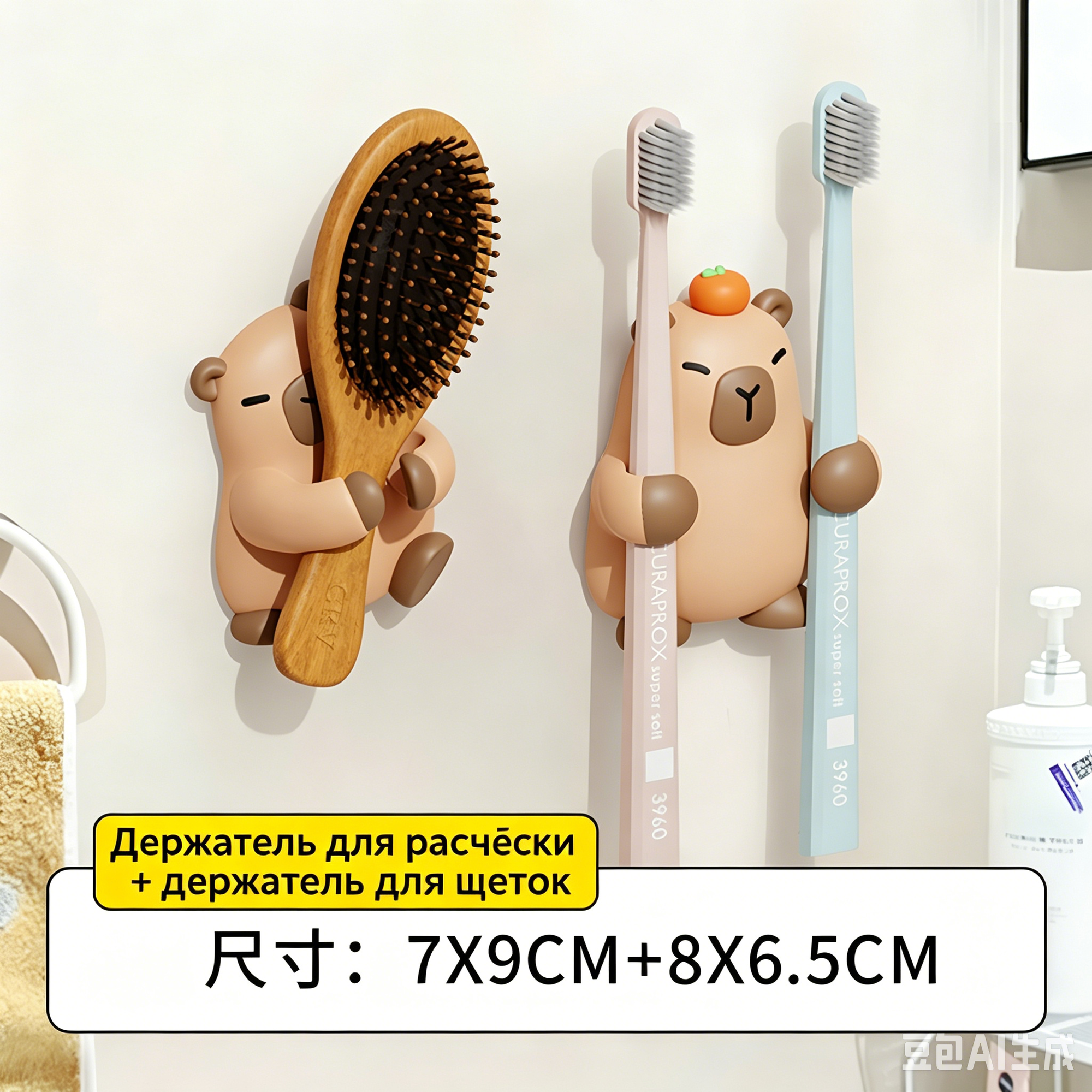 Держатель для зубной щетки, Держатель для пары зубных щеток, Милая капибара, Для семейных пар,1 комплект (2 шт).