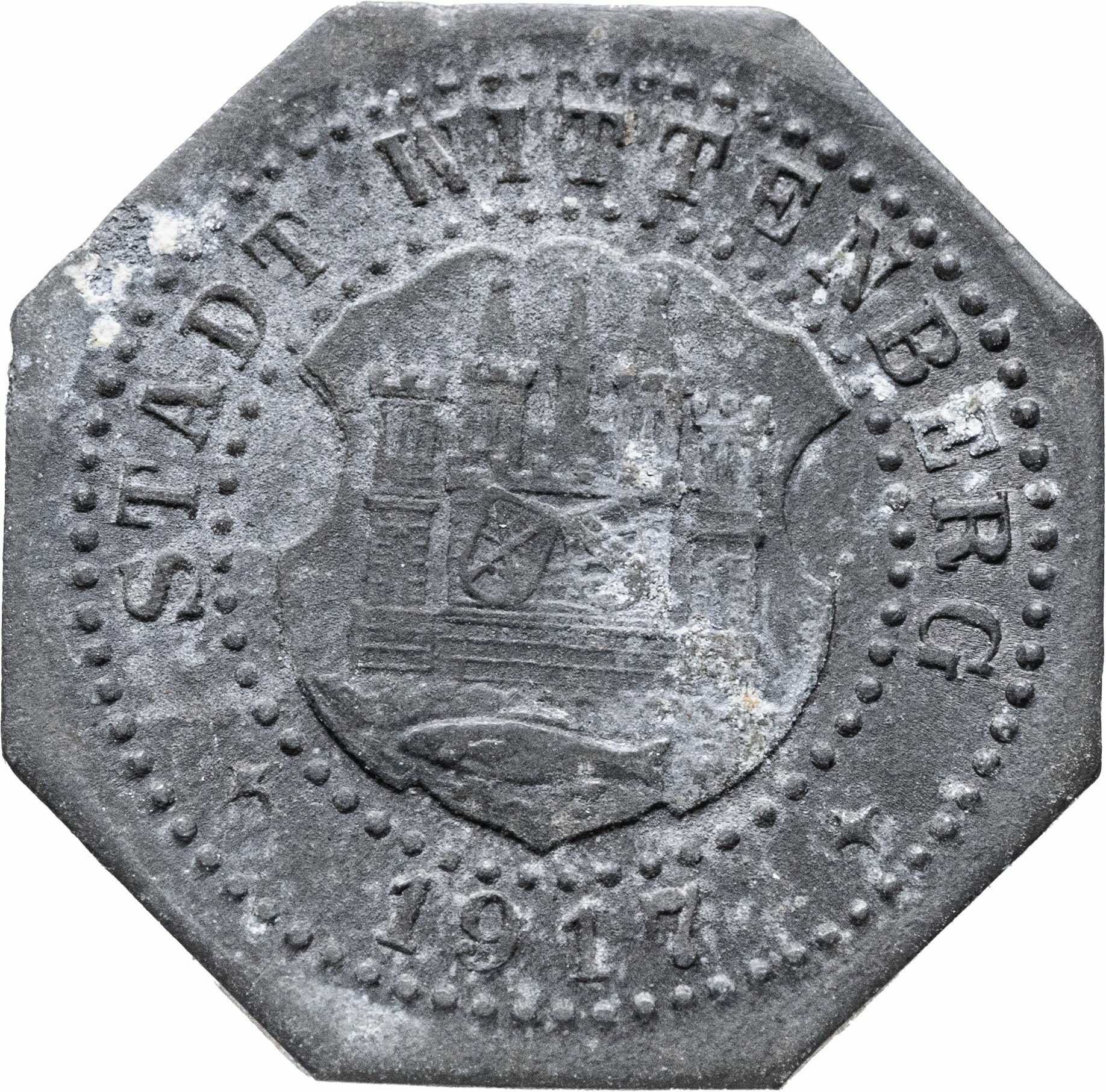Германия "Виттенберг" 10 пфеннигов 1917 нотгельд, Цинк, в сохранности VF