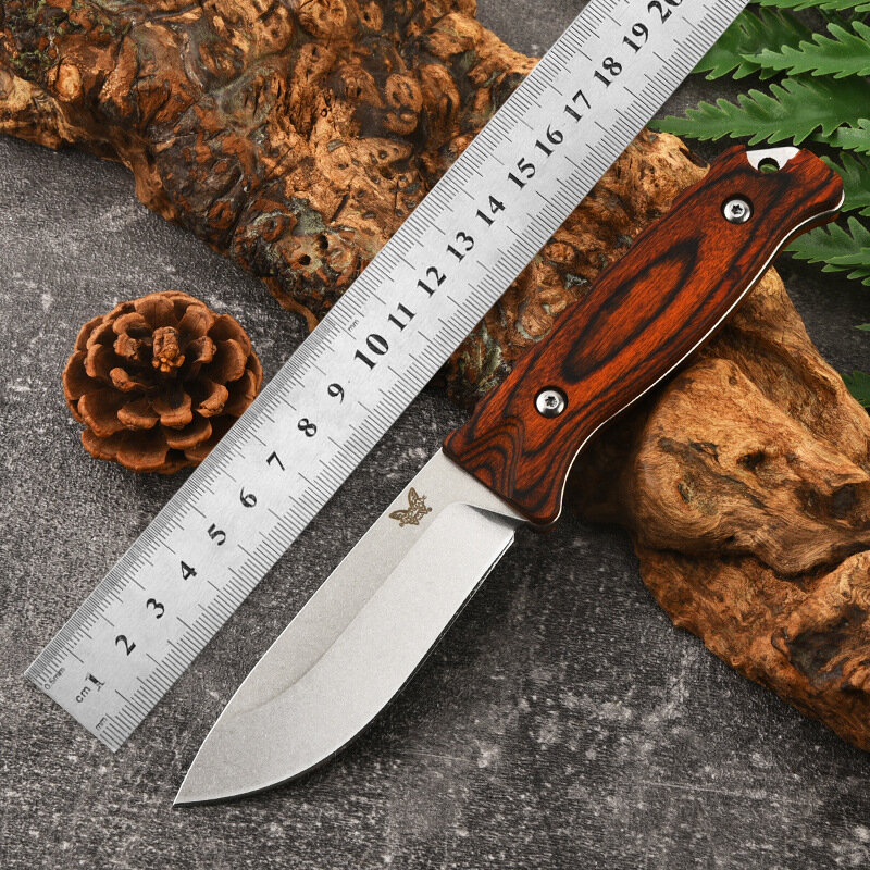 Benchmade15002-1Острый прямой нож для кемпинга с качественными кожаными ножнами, универсально подходит для разделки мяса, нарезки фруктов и задач по выживанию на природе