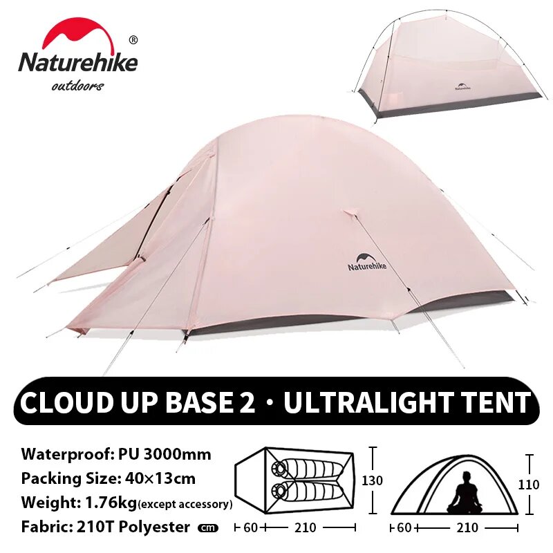 Naturehike Cloud Up 2/3 Палатка Розовый, BASE 210T Pink