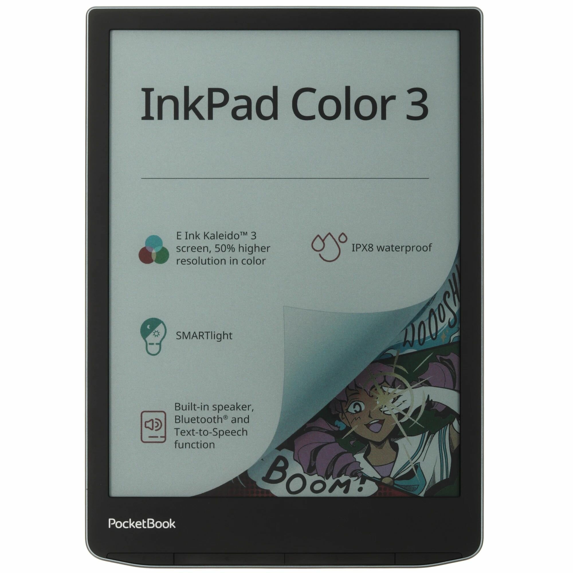 7.8" Электронная книга PocketBook InkPad Color 3 (PB743K3-1-WW) серый - E-Ink Kaleido 3, сенсор, подсветка, Wi-Fi, Bluetooth, 2900 мА*ч