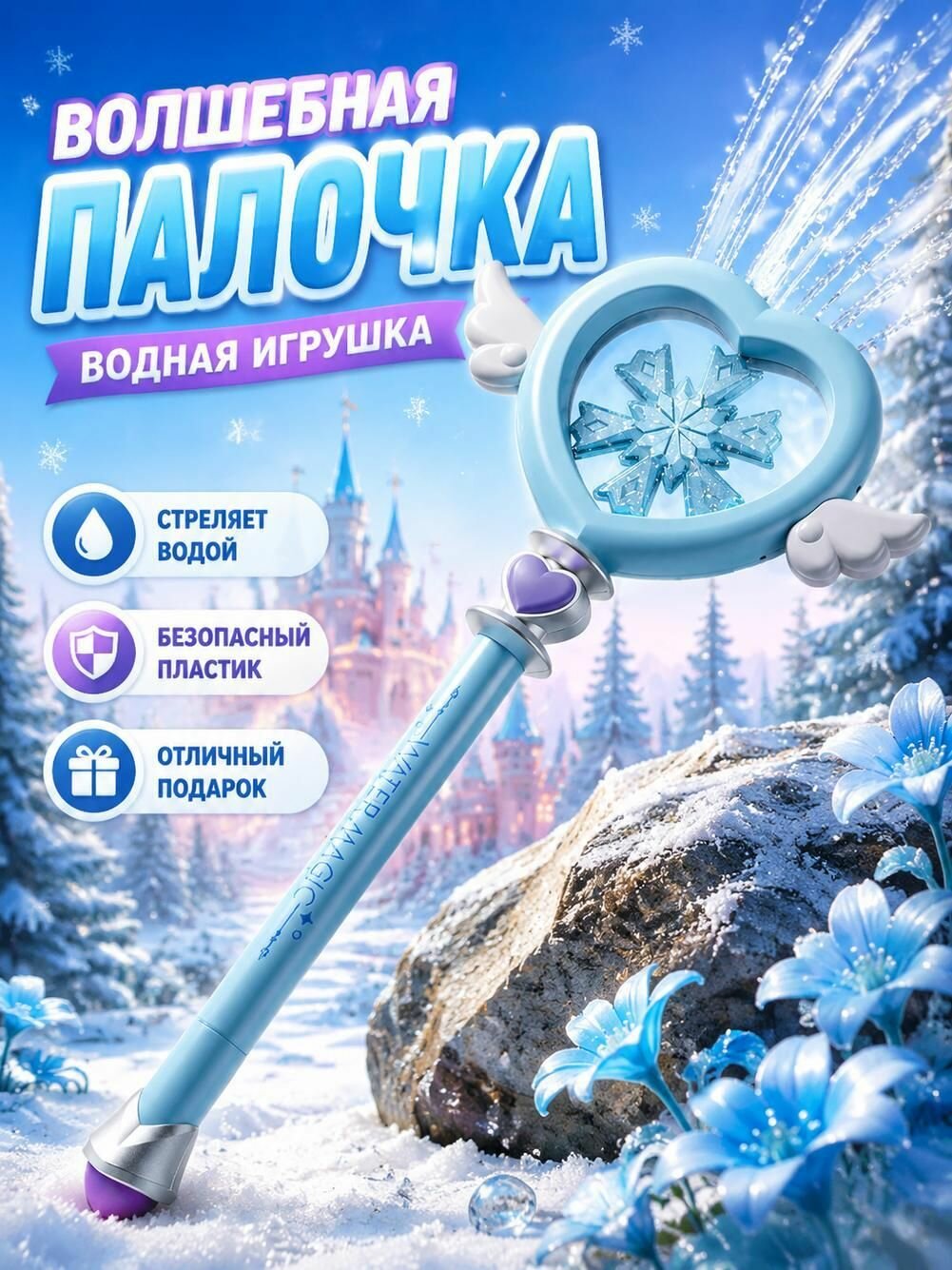 Выдвижной водяной пистолет с волшебной палочкой, женская детская игрушка-распылитель воды