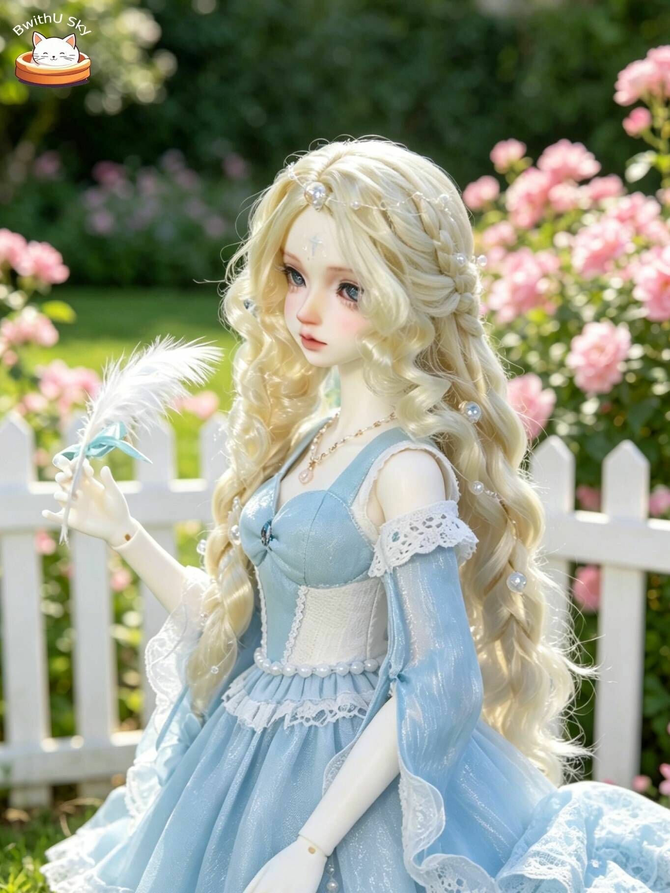 BwithUSky Beeno 1/4 BJD Кукла: Нежный винтажный голубой комплект принцессы с кружевным платьем, накидкой и кружевным головным убором