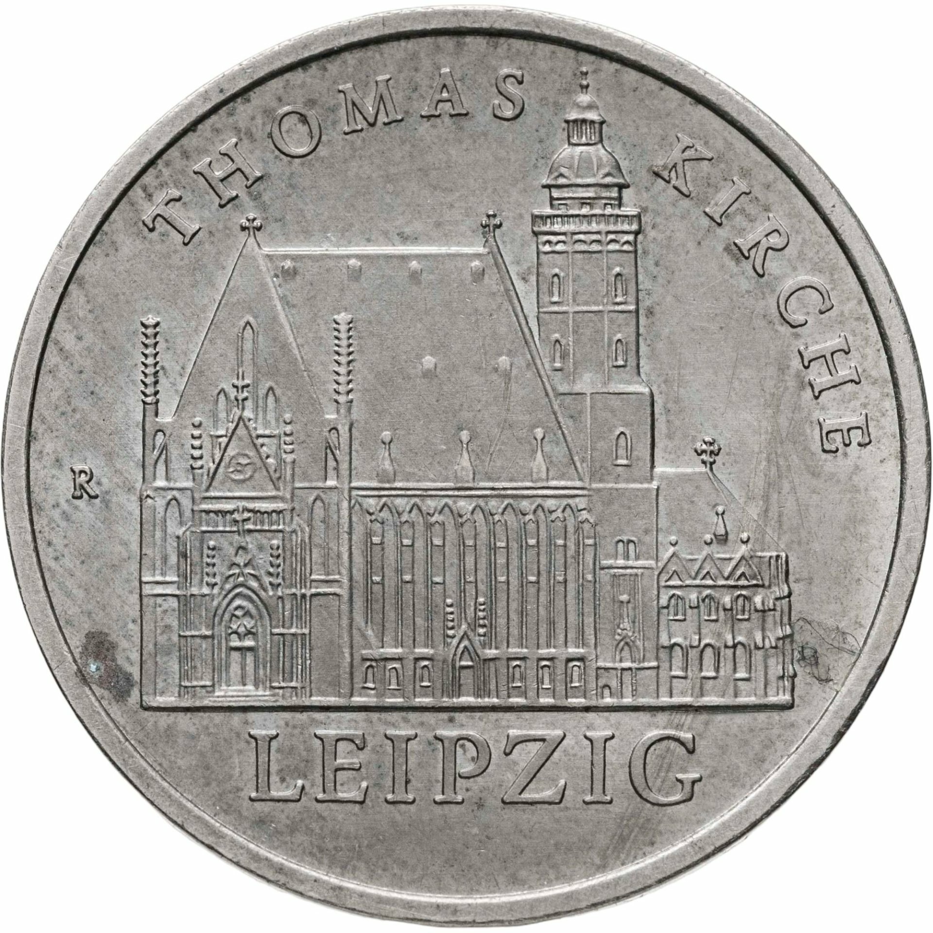 Германия ГДР 5 марок 1984 Церковь святого Томаса в Лейпциге, МНЦ медь-никель-цинк, в сохранности AU